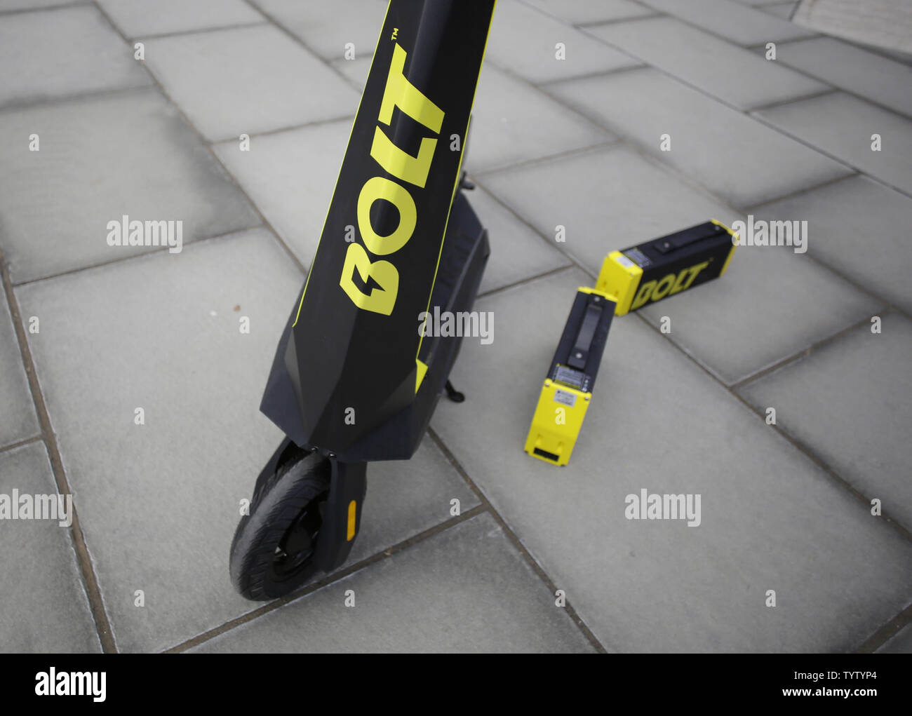 The new Bolt Mobility personal electric scooter is displayed outside of ...