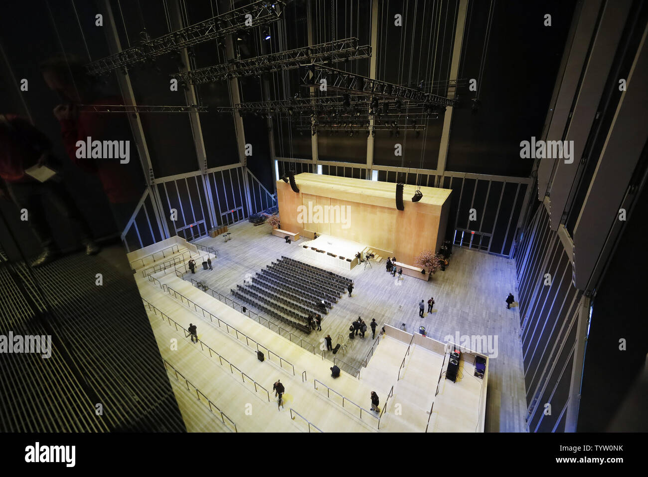 Meida surround the McCourt Performance Space at a press preview inside ...