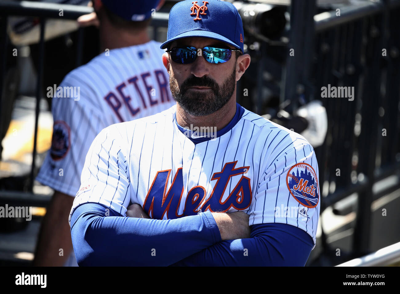 New York Mets manager Mickey Callaway seen in the dugout before the ...