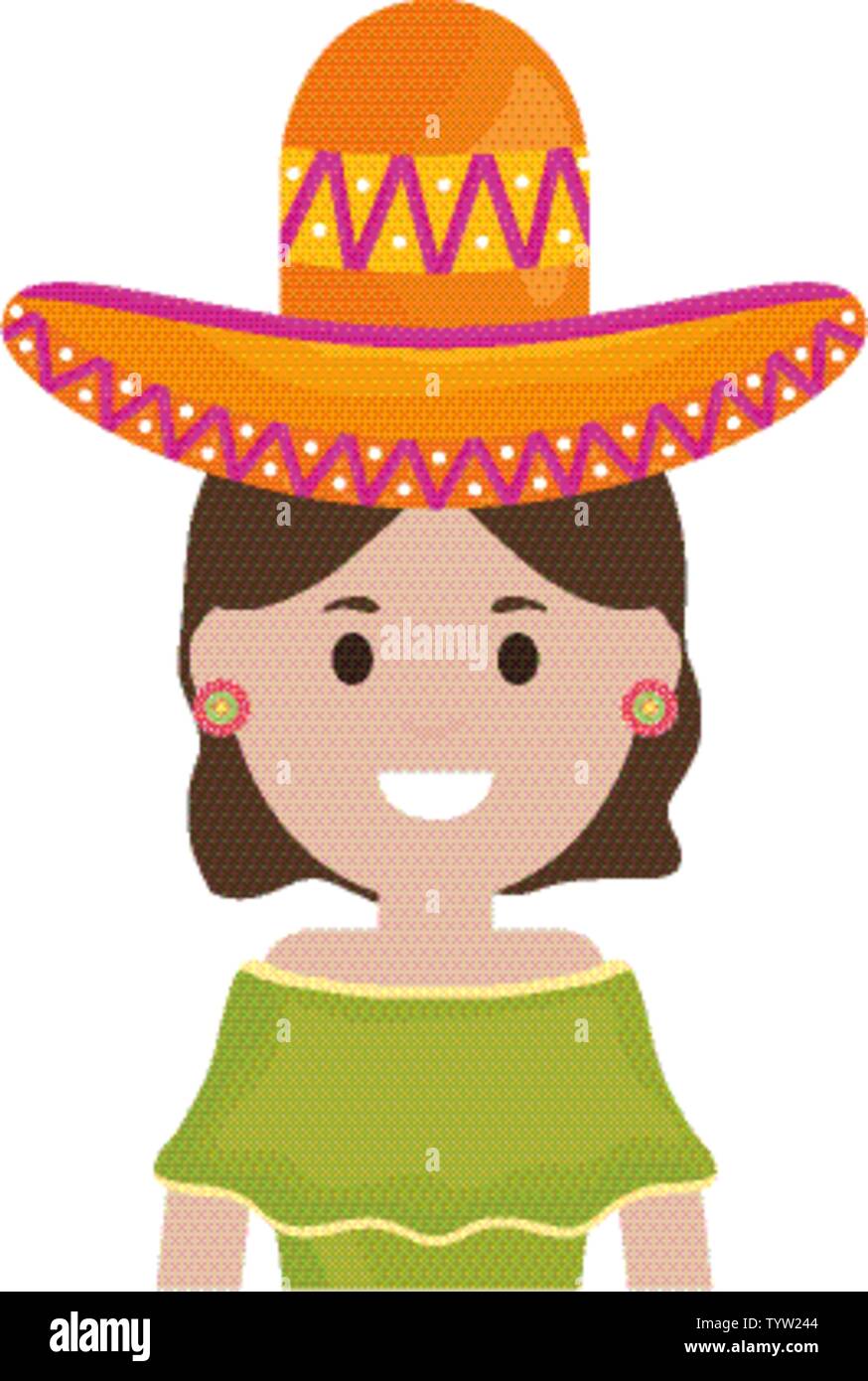 beautiful mexican woman with hat vector illustration design Stock ...