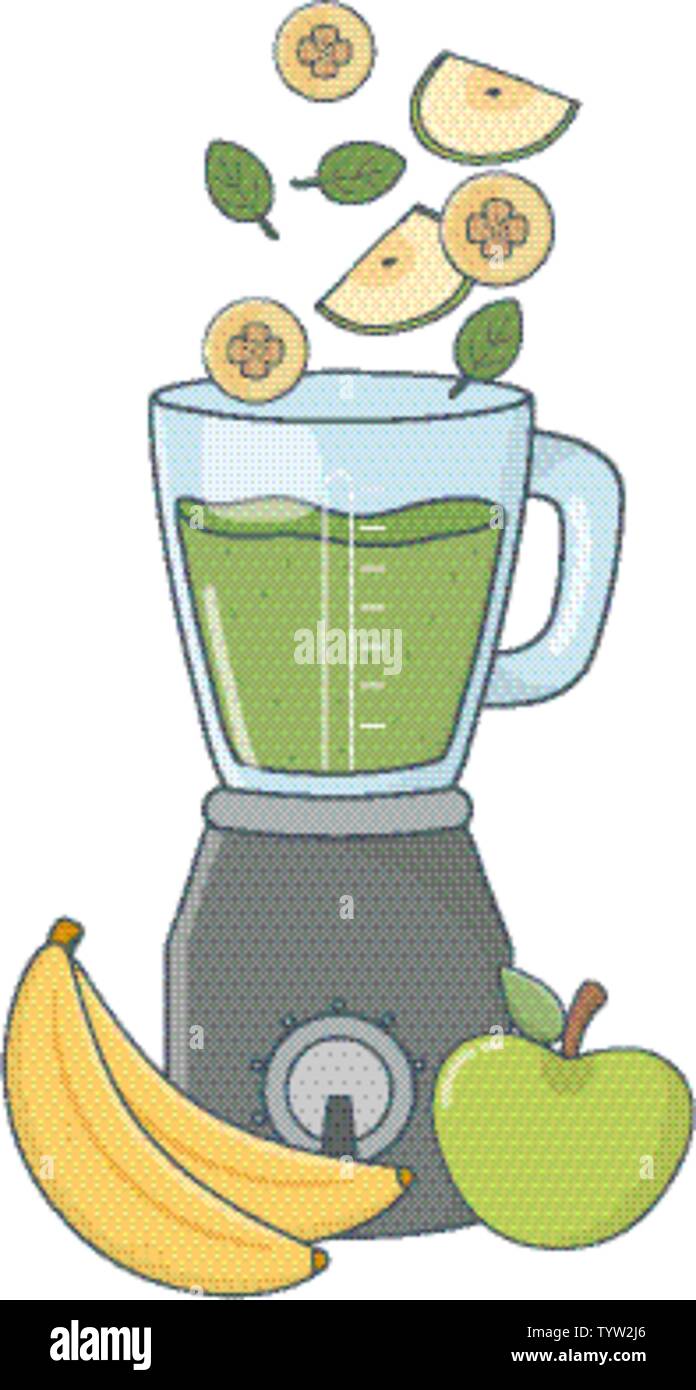 delicious healthy fruits mix smoothie inside blender cartoon vector ...