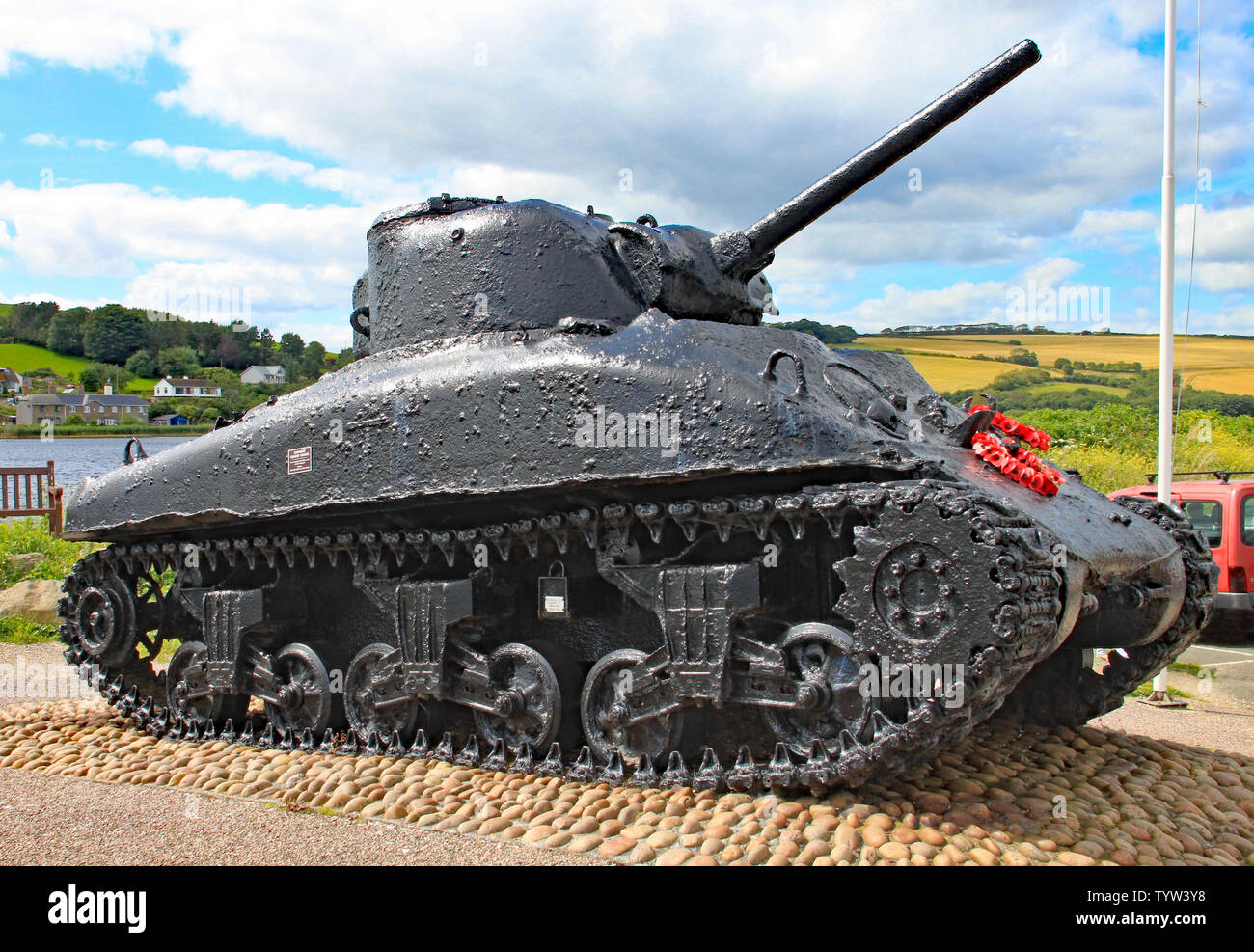 The Sherman tank at Slapton sands in Devon. It was sunk in action ...