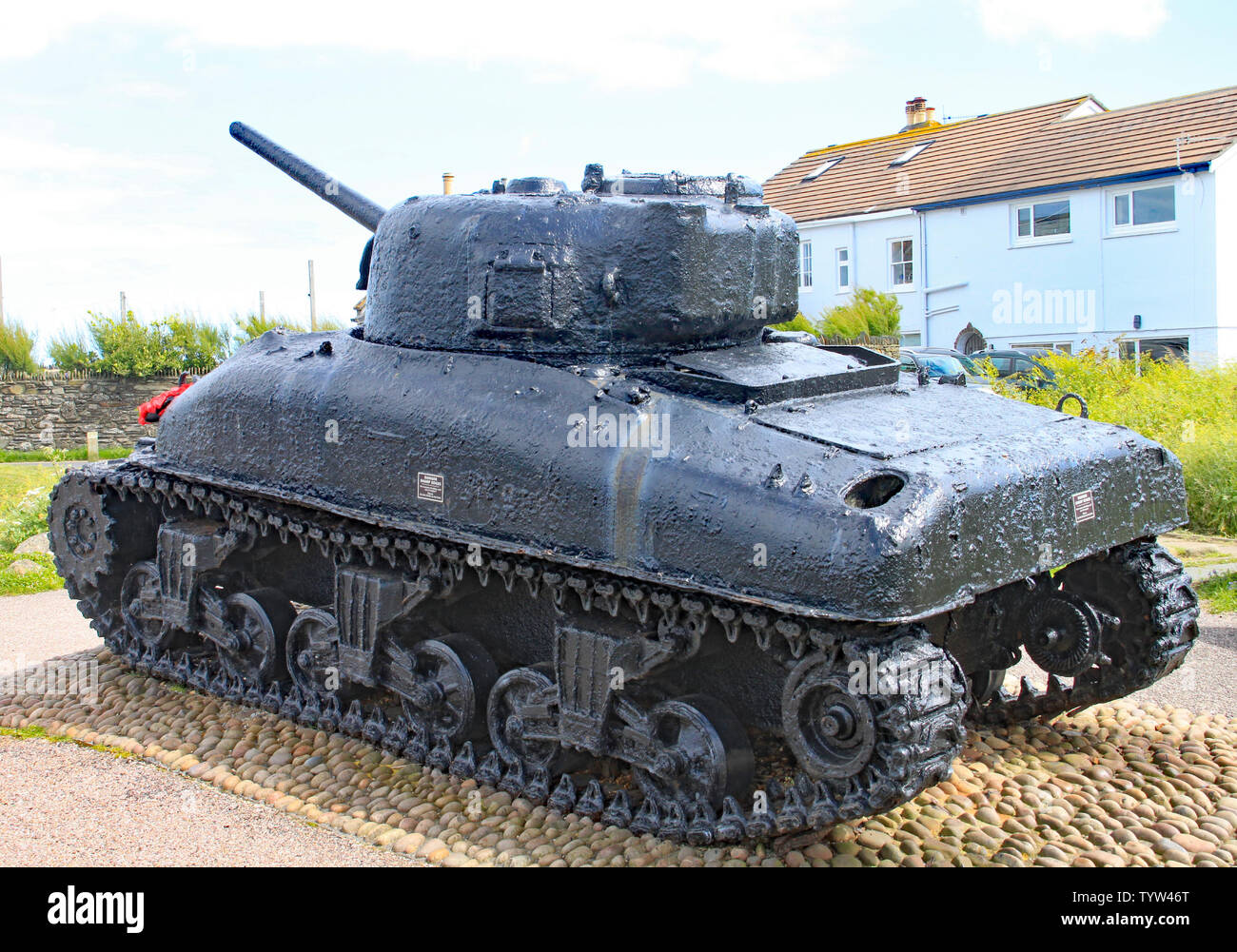 The Sherman tank at Slapton sands in Devon. It was sunk in action during Exercise Tiger which ...