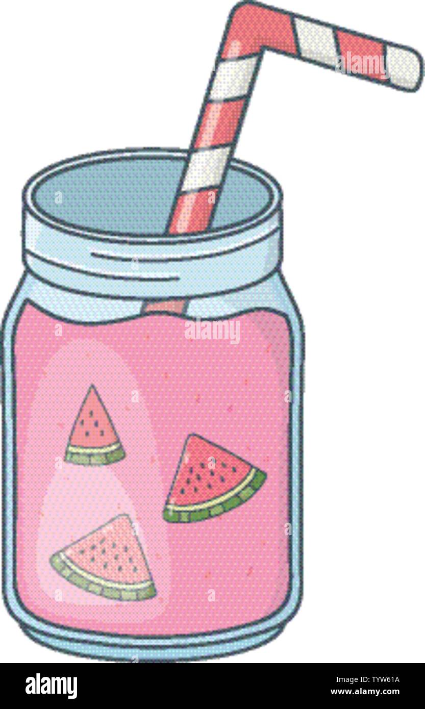 delicious tasty refresh fruit watermelon juice mason jar cartoon vector ...