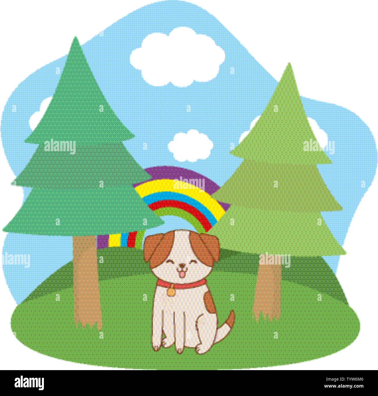 cute pet little animal dog outdoor scene cartoon vector illustration ...
