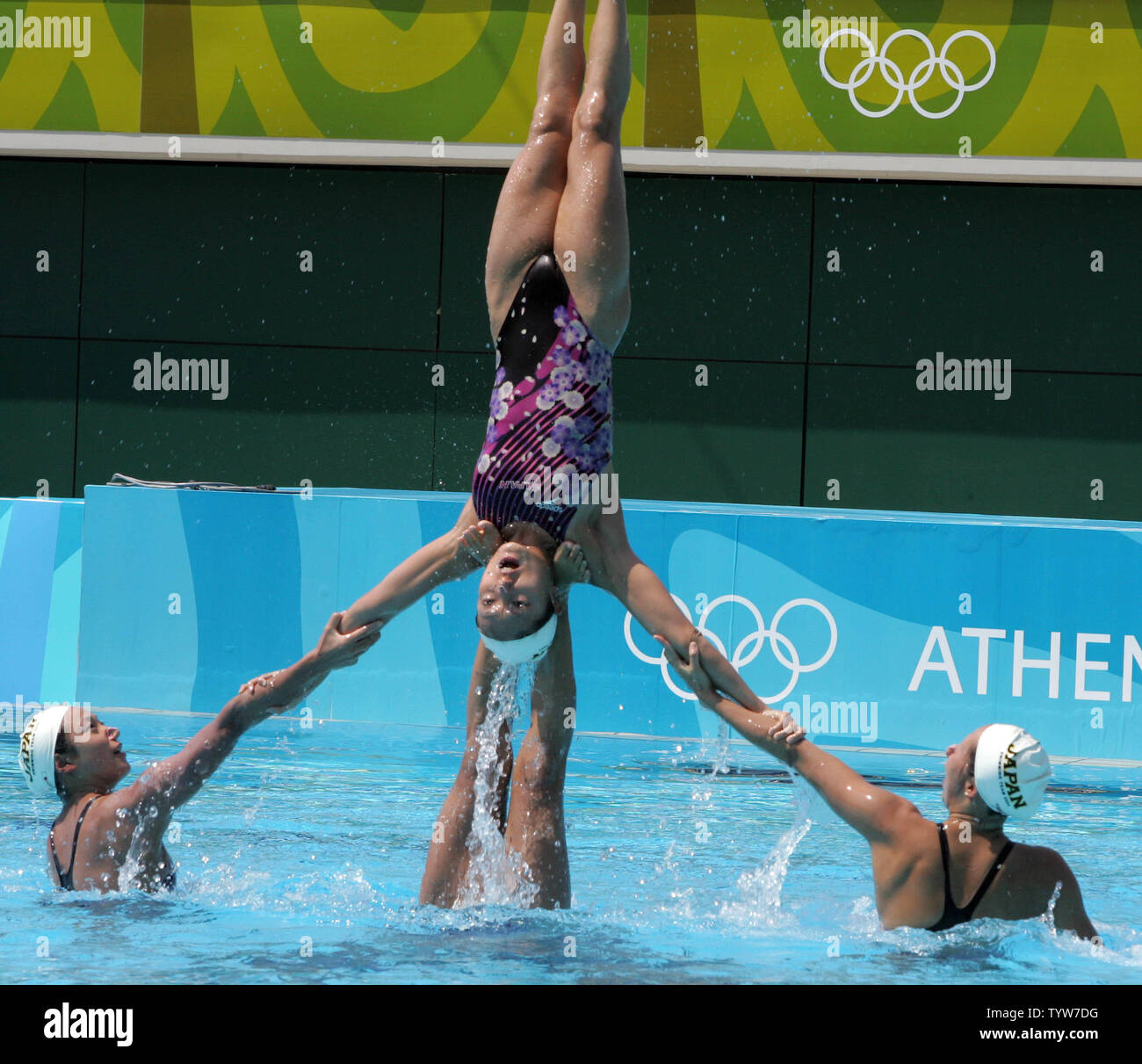 Japan's synchronized swimming team practices at the outdoor aquatics ...