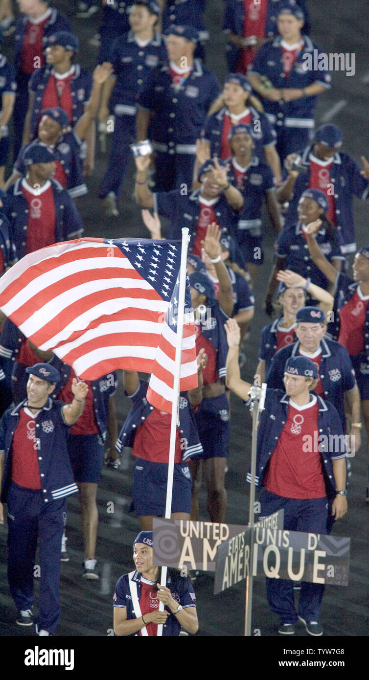 The U.S. team paradesinside the Olympic stadium during the opening ...
