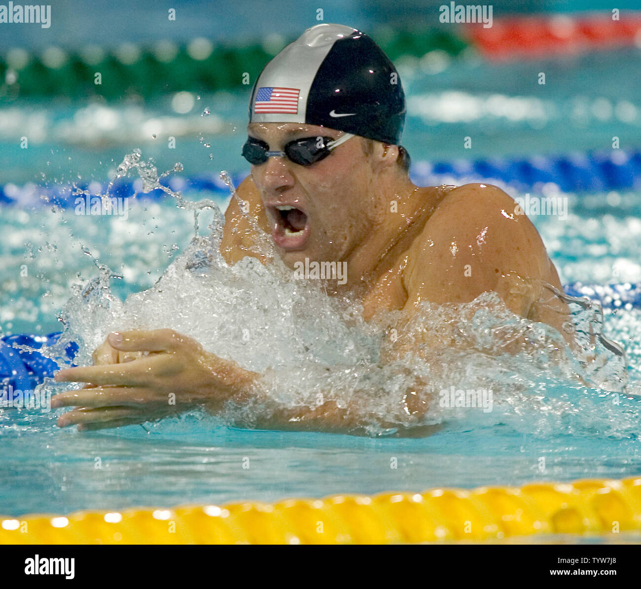 The USA's Brenden Hansen, wins his heat in the mens 200m Breaststroke ...