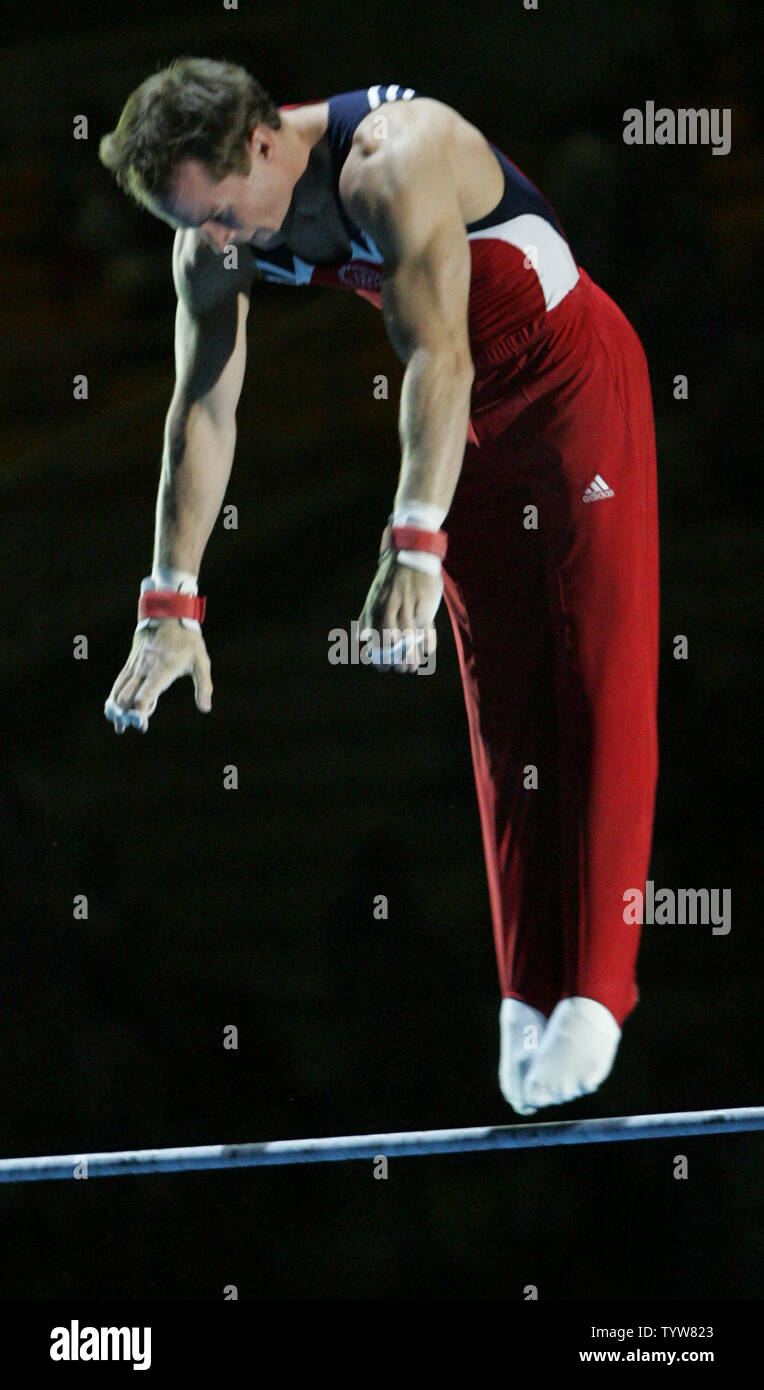 American Olympic all around gymnastics champion Paul Hamm performs an encore high bar routine in ...