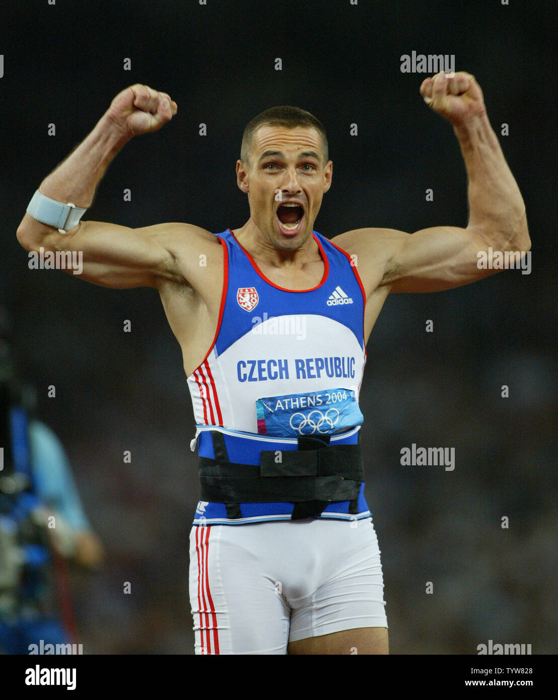 Roman Serble of the Czech Republic celebrates winning gold in the men's ...