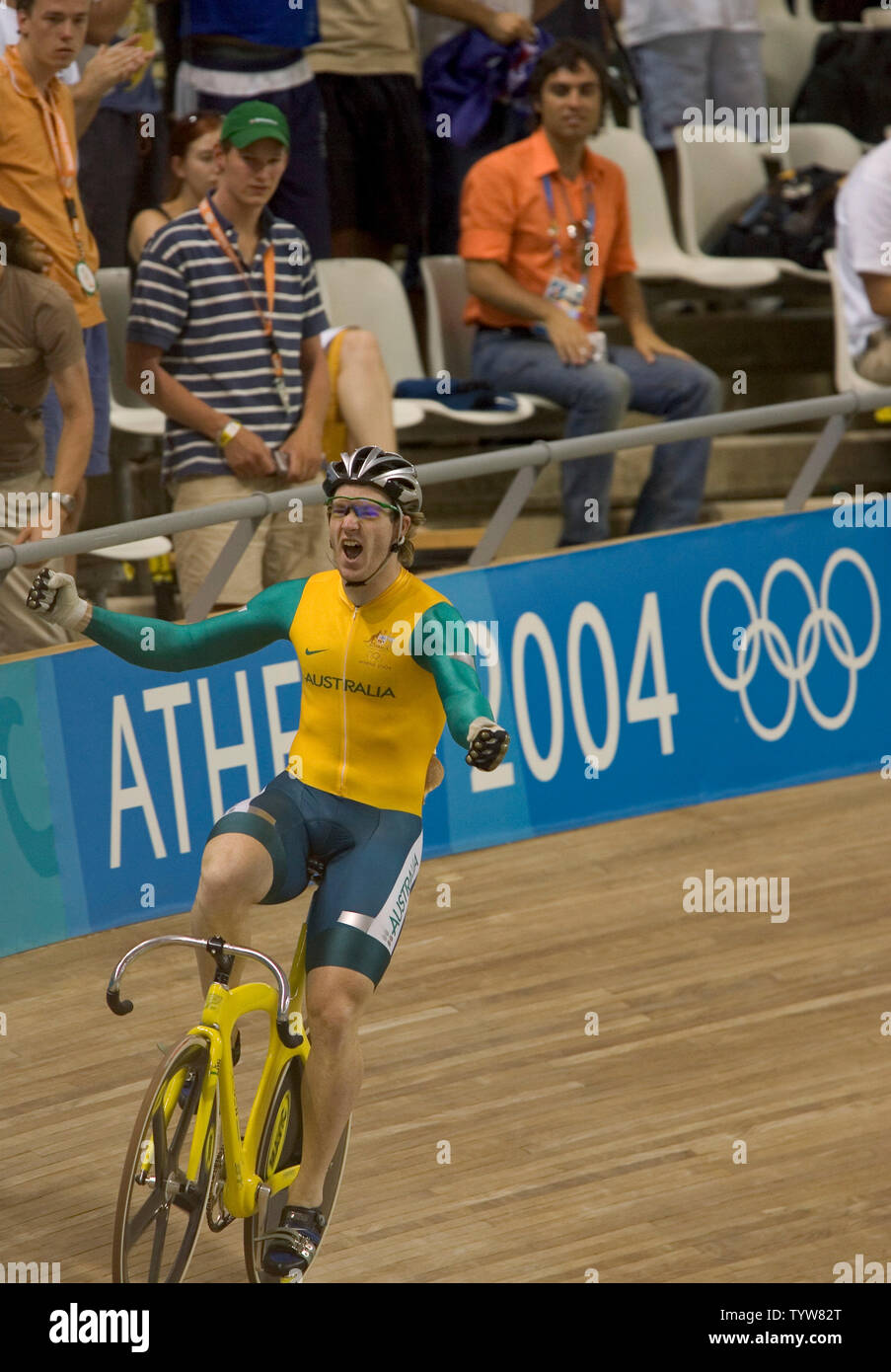 Australia's Ryan Bayley celebrates after beating Theo Bos of the ...