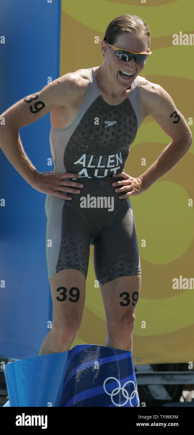 Kate Allen of Austria enjoys the finish line at end of the Olympic ...