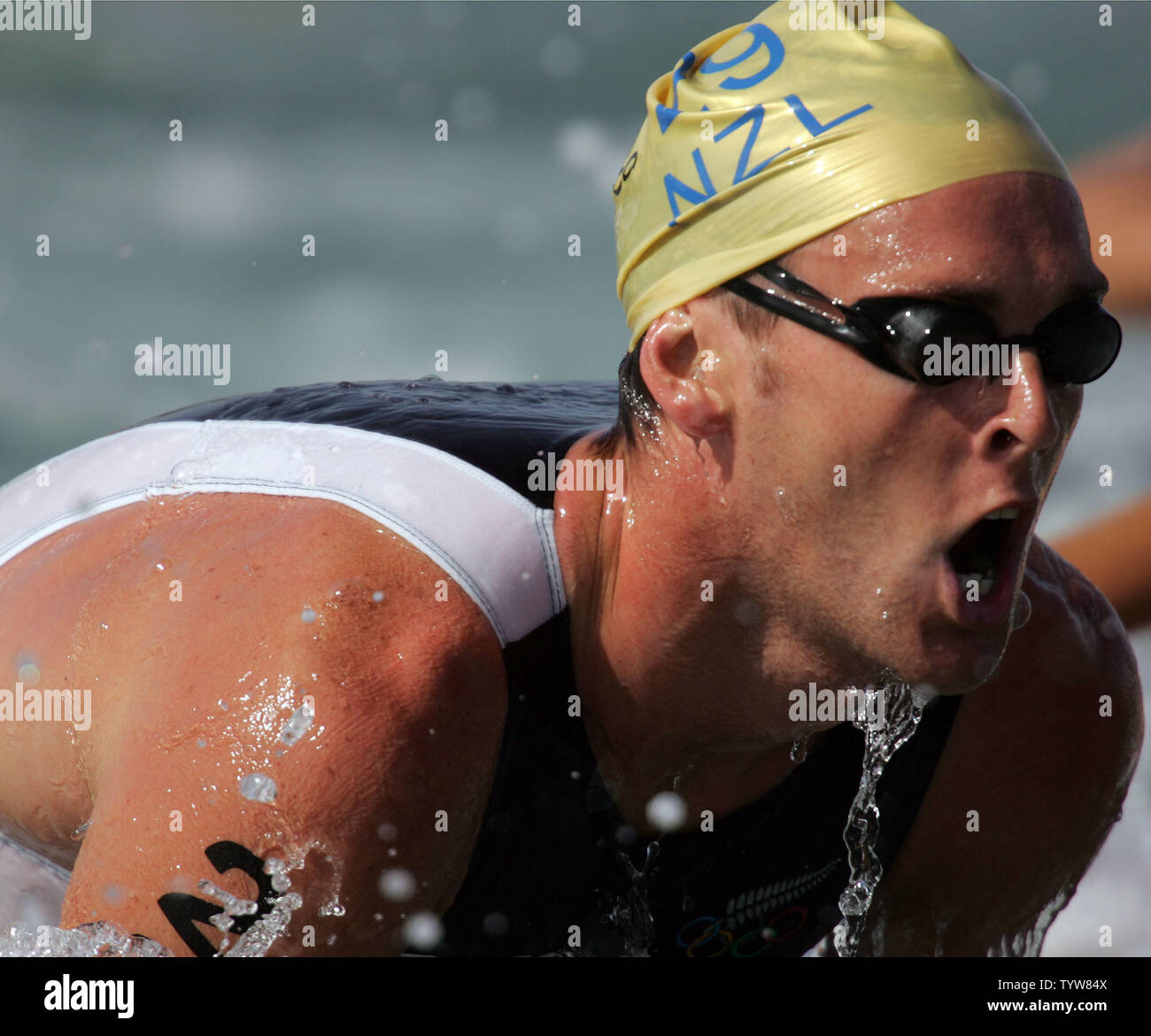 New Zealand's Nathan Richmond emerges from the swim of the men's ...