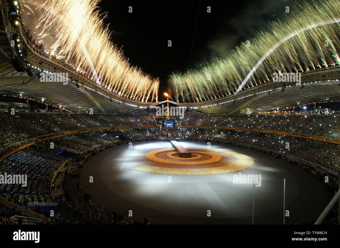 Fireworks lite the sky at the closing ceremonies in the Olympic Stadium ...