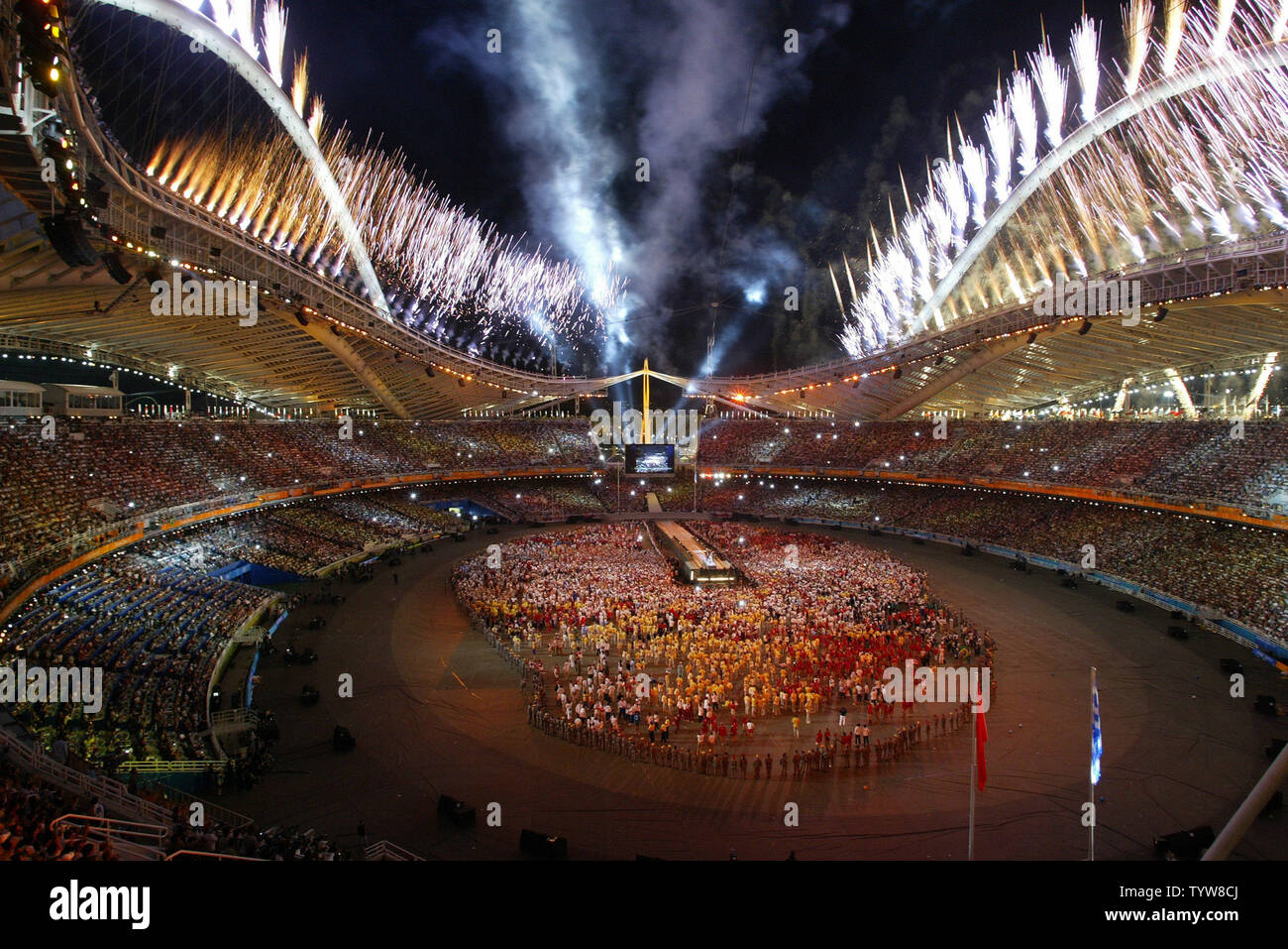 Fireworks light the sky at the closing ceremonies in the Olympic ...
