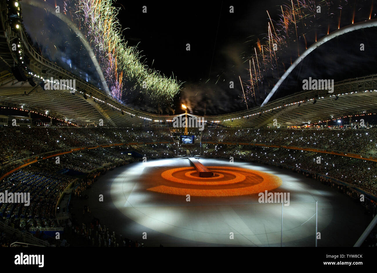 Fireworks light the sky at the closing ceremonies in the Olympic ...