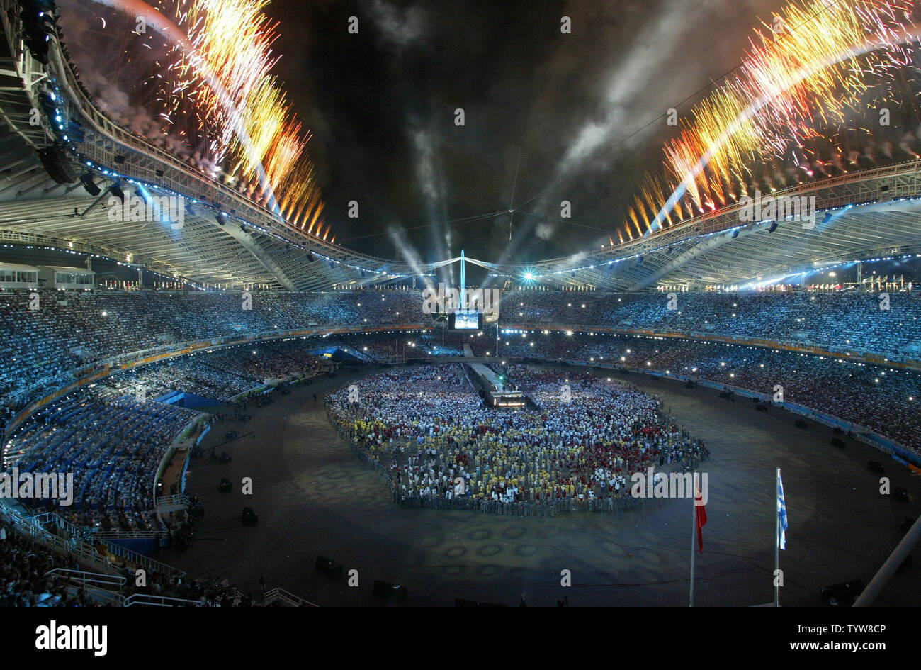 Fireworks light the sky at the closing ceremonies in the Olympic ...