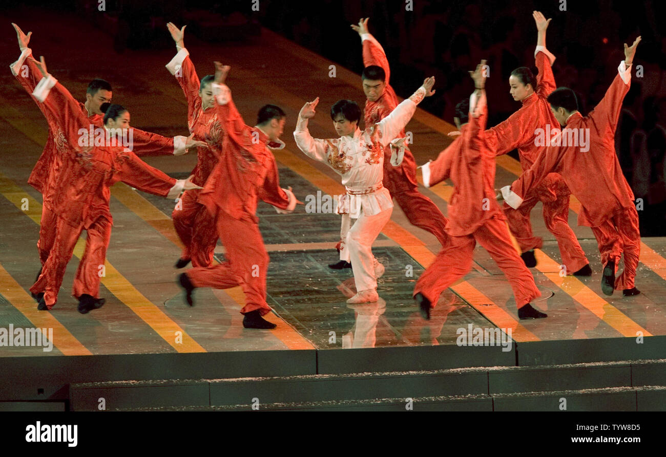 Martial arts is preformed as part of the Beijing Olympic Organization ...