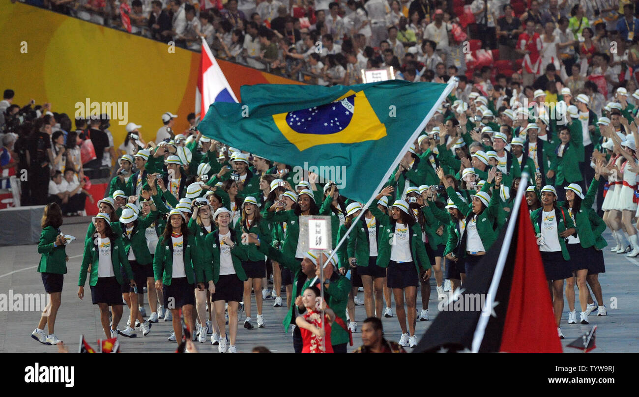 The Brazilian Olympic Team marches into National Stadium, also called ...