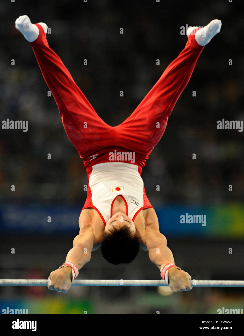 Japanese gymnast Takehiro Kashima goes through his routine on the ...