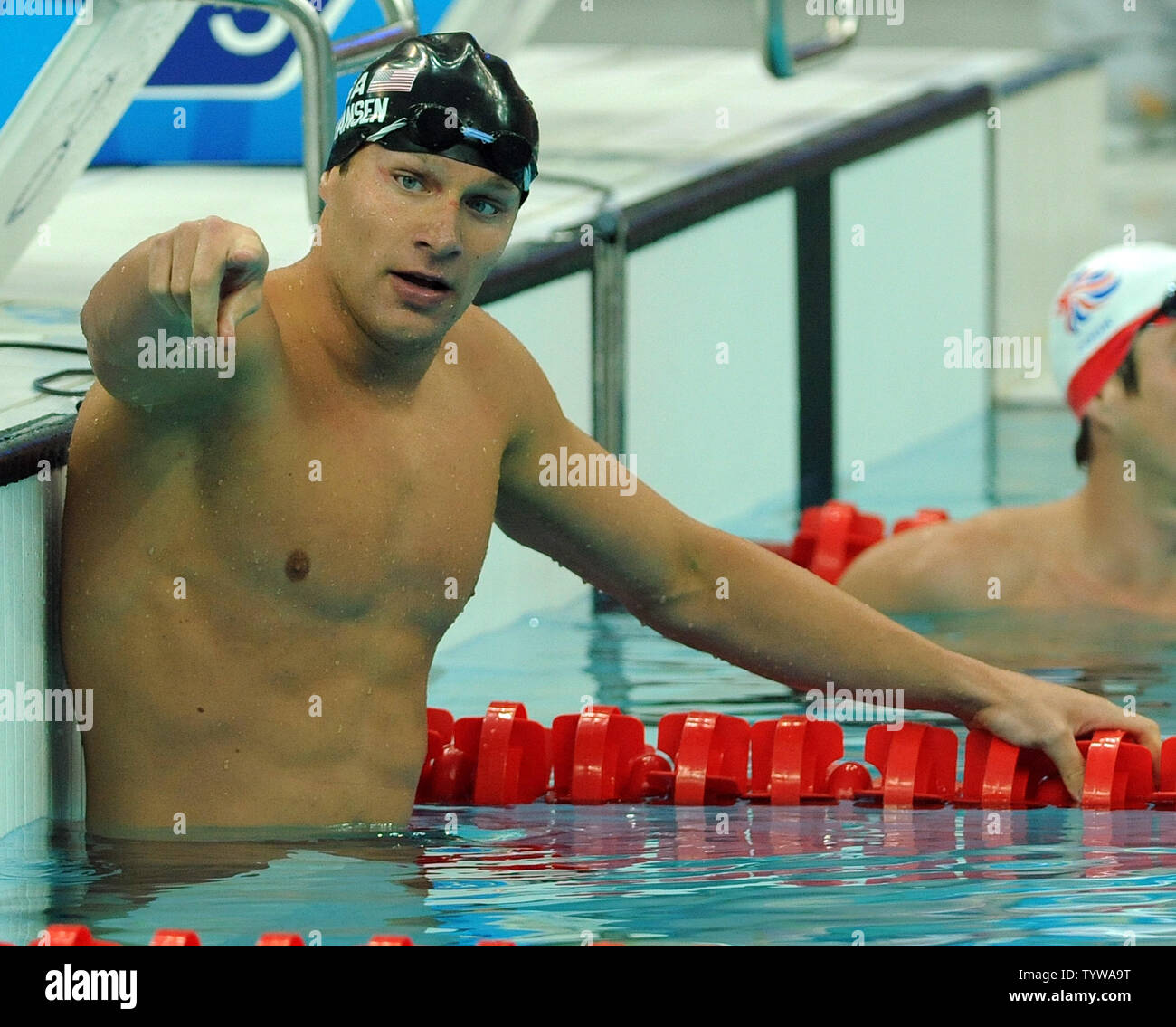 USA's Larsen Jensen points to Korea's Taehwan Park after Park won the ...
