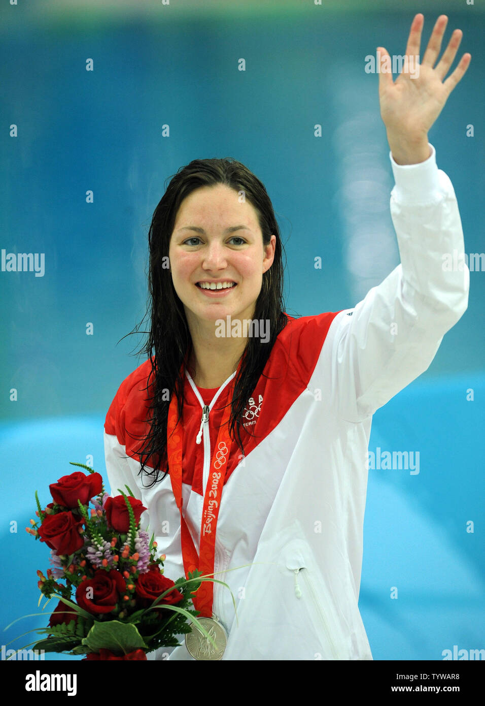 USA's Christine Magnuson waves after receiving her silver medal for the ...