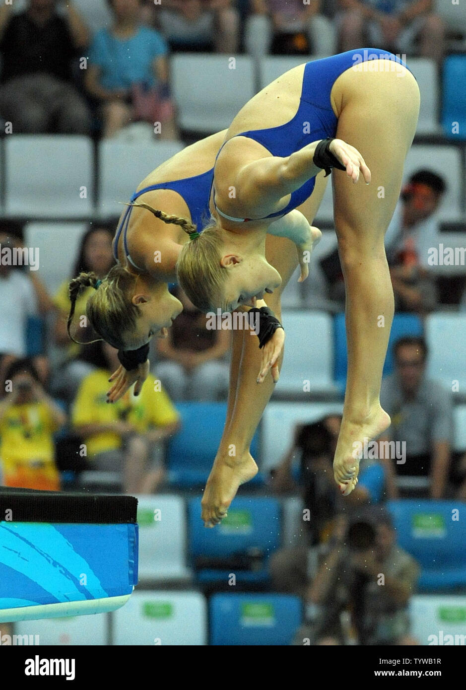 Britain's Tonia Couch and Stacie Powell compete in Women's 10M Synchro Platform diving at the ...