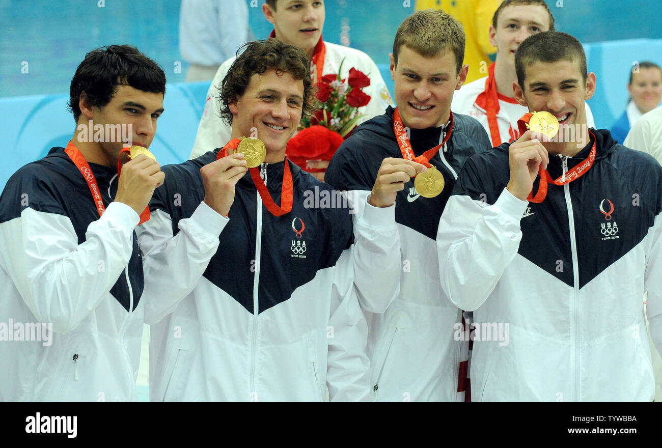 USA's Ricky Berens, Ryan Lochte, Peter Venderkaay and Michael Phelps (L ...