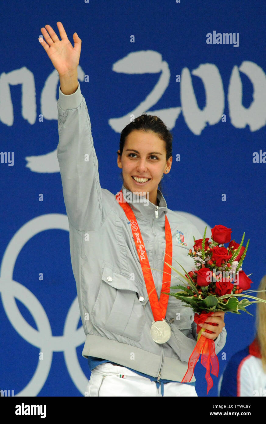 Italy's silver medalist Alessia Filippi waves to the crowd from the ...