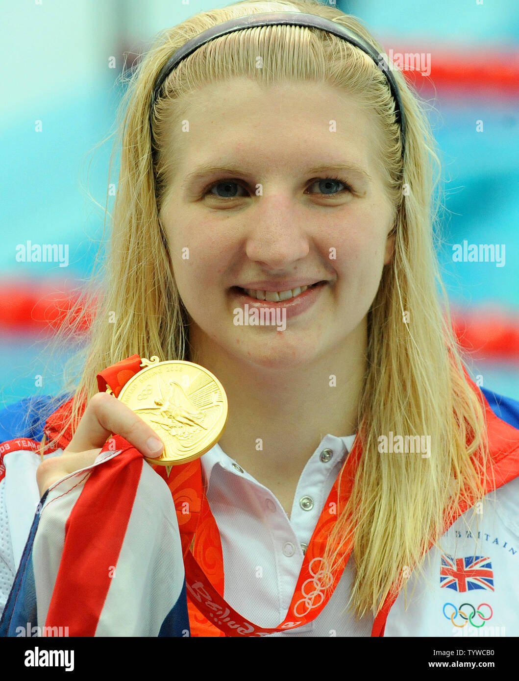 Britains Rebecca Adlington Celebrates Her World Record Gold Medal Win