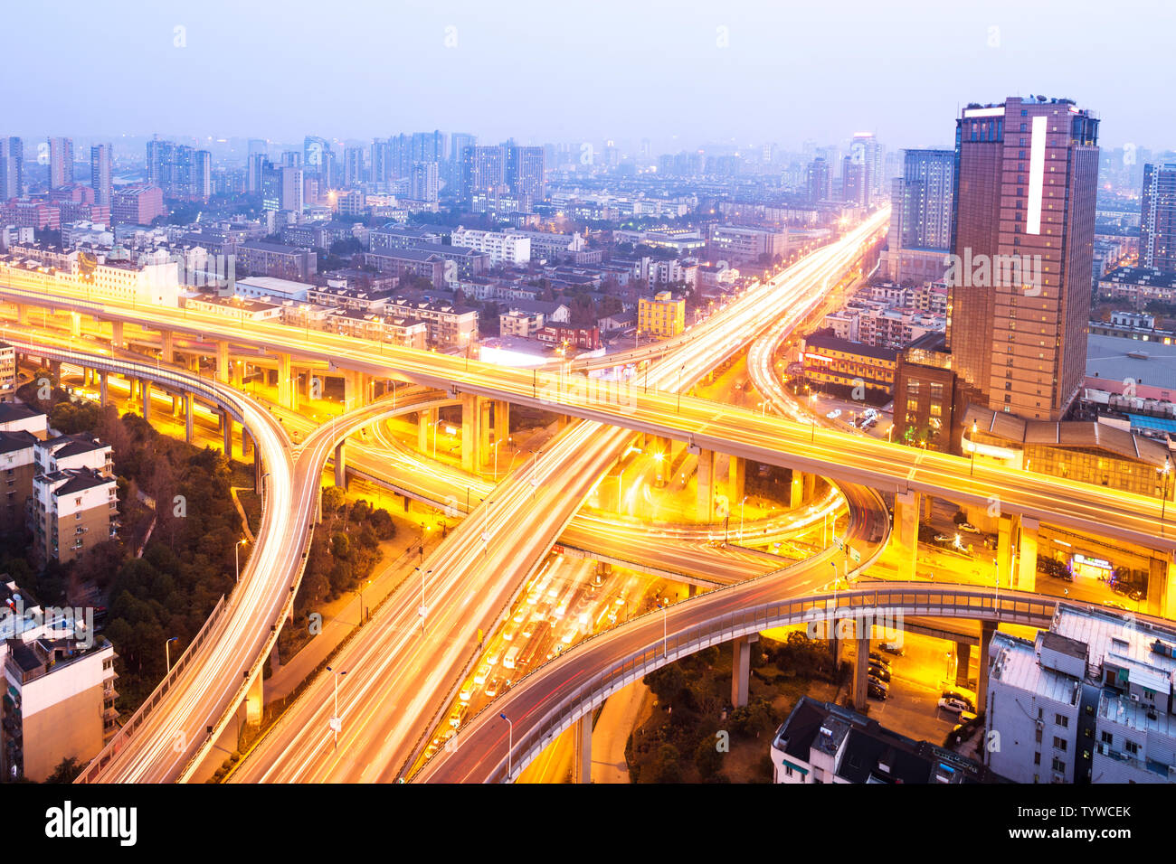 City interchange overpass at night Stock Photo - Alamy