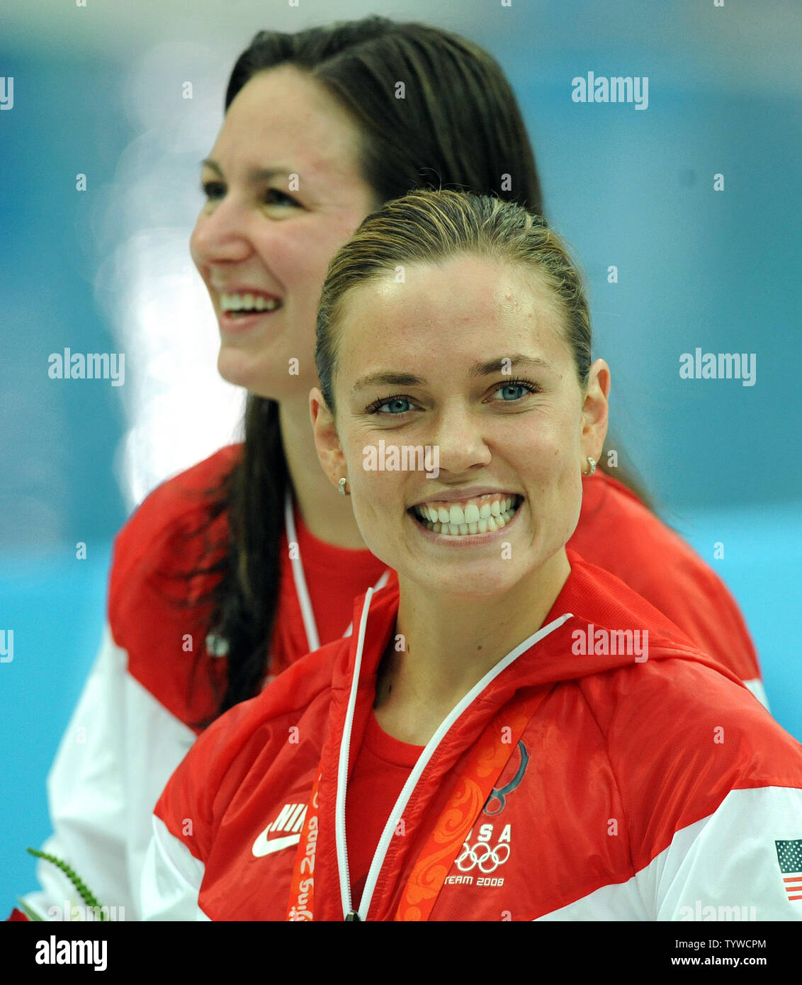 USA's Natalie Coughlin (front) and Christine Magnuson are all smiles ...