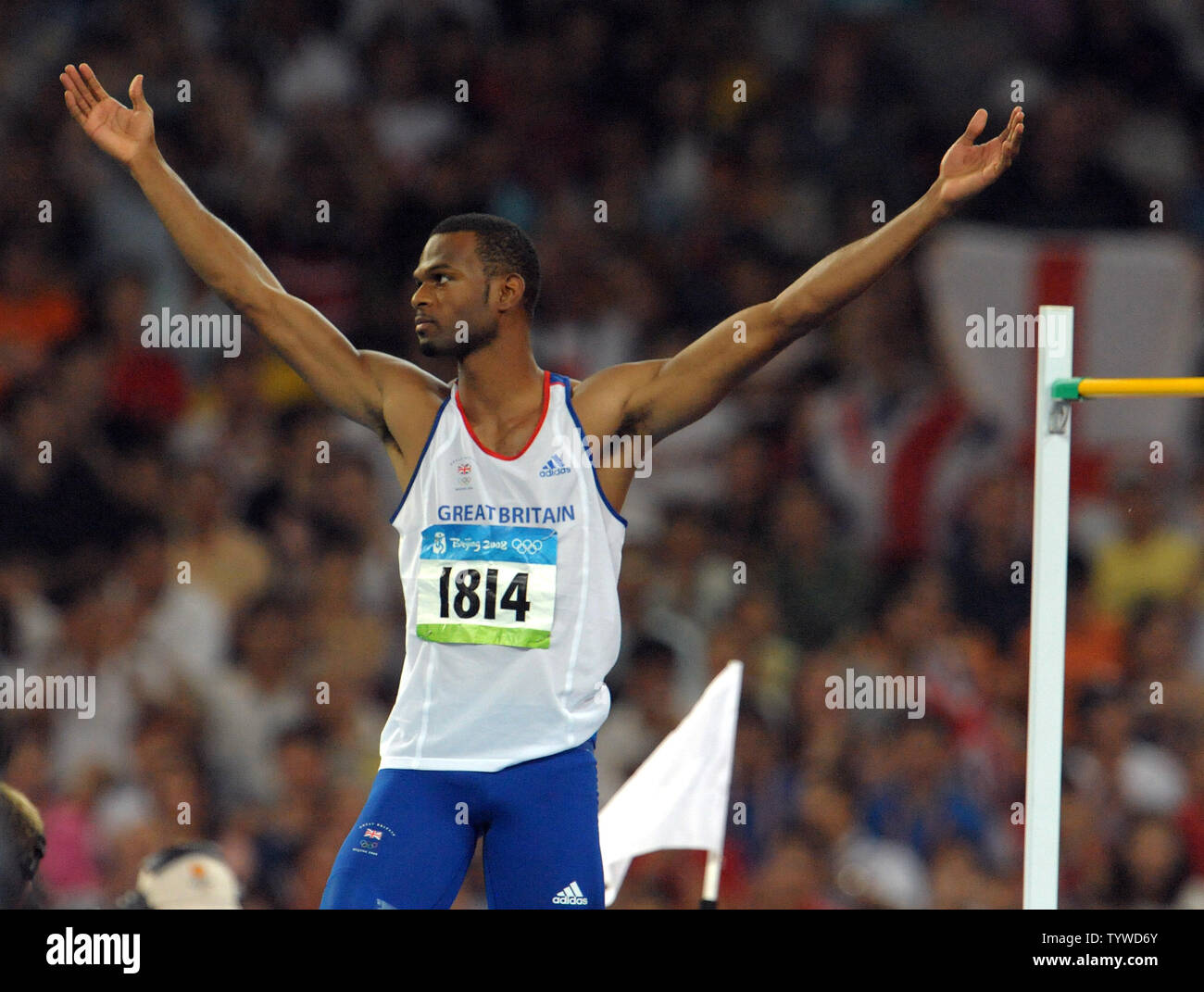 Britain's Germaine Mason celebrates after soaring over the bar on his ...