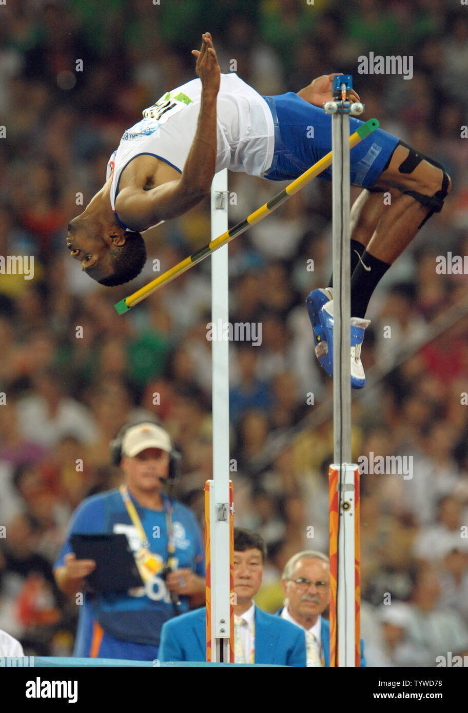 Britain's Germaine Mason knocks down the pole during the Men's High ...