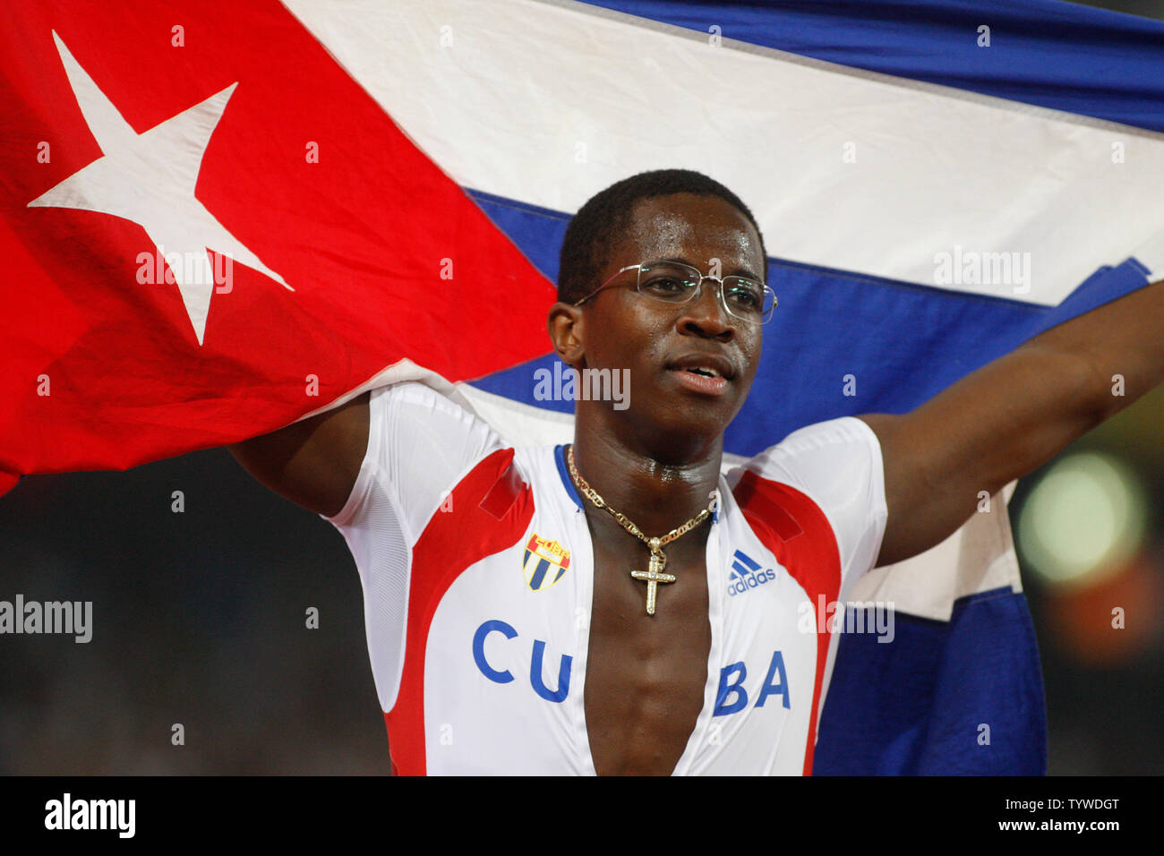Cuba's Dayron Robles celebrates winning gold in the Men's 110M Hurdles ...