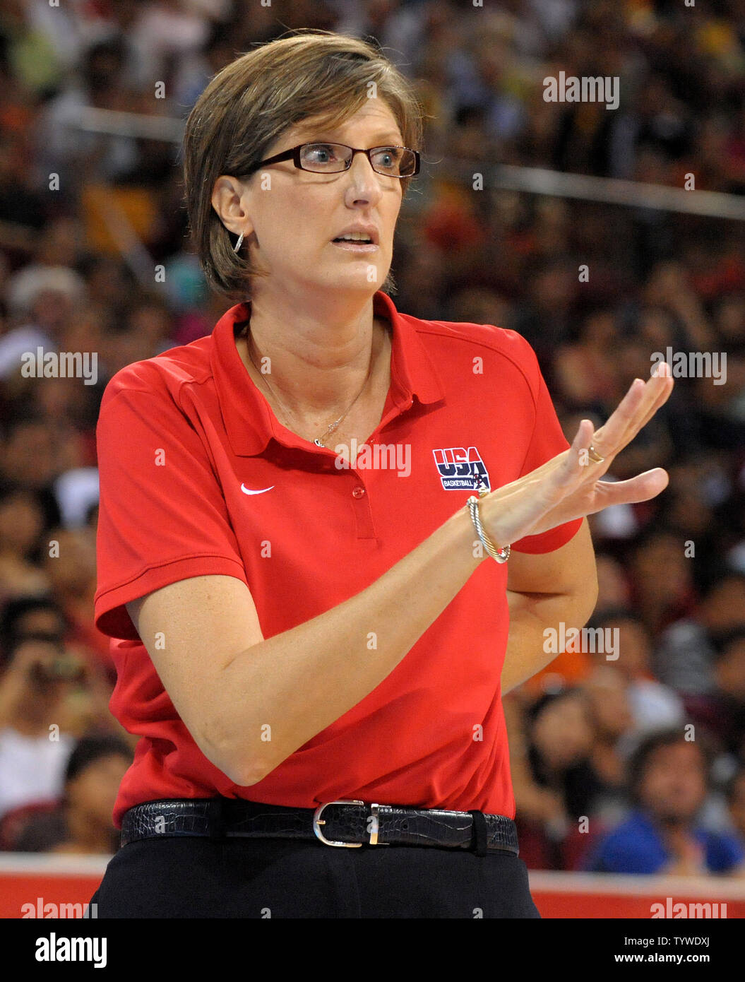 USA's Head Coach Anne Donovan directs her team against Australia in the ...