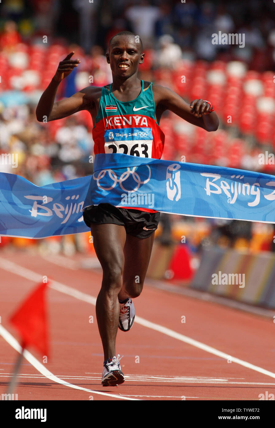 Samuel Kamau Wanjiru of Kenya celebrates winning the men's marathon in ...