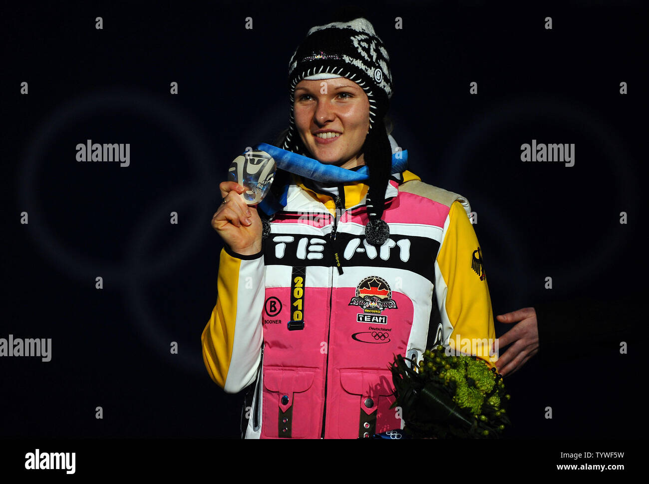 Stephanie Beckert of Germany (silver) celebrates her medal in women's ...