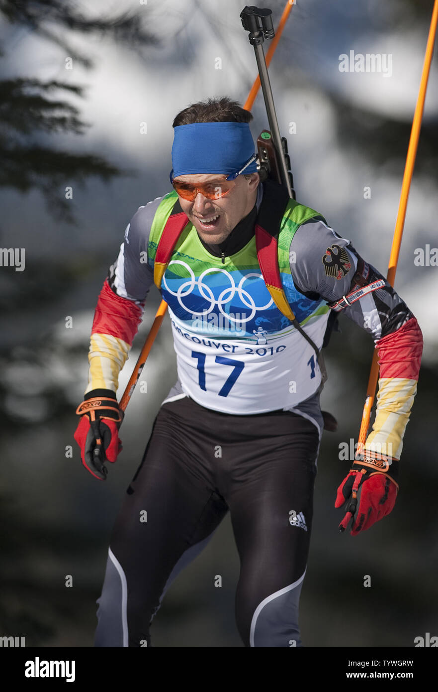 Germany's Michael Greis skis on course to place 10th in Biathlon Men's ...