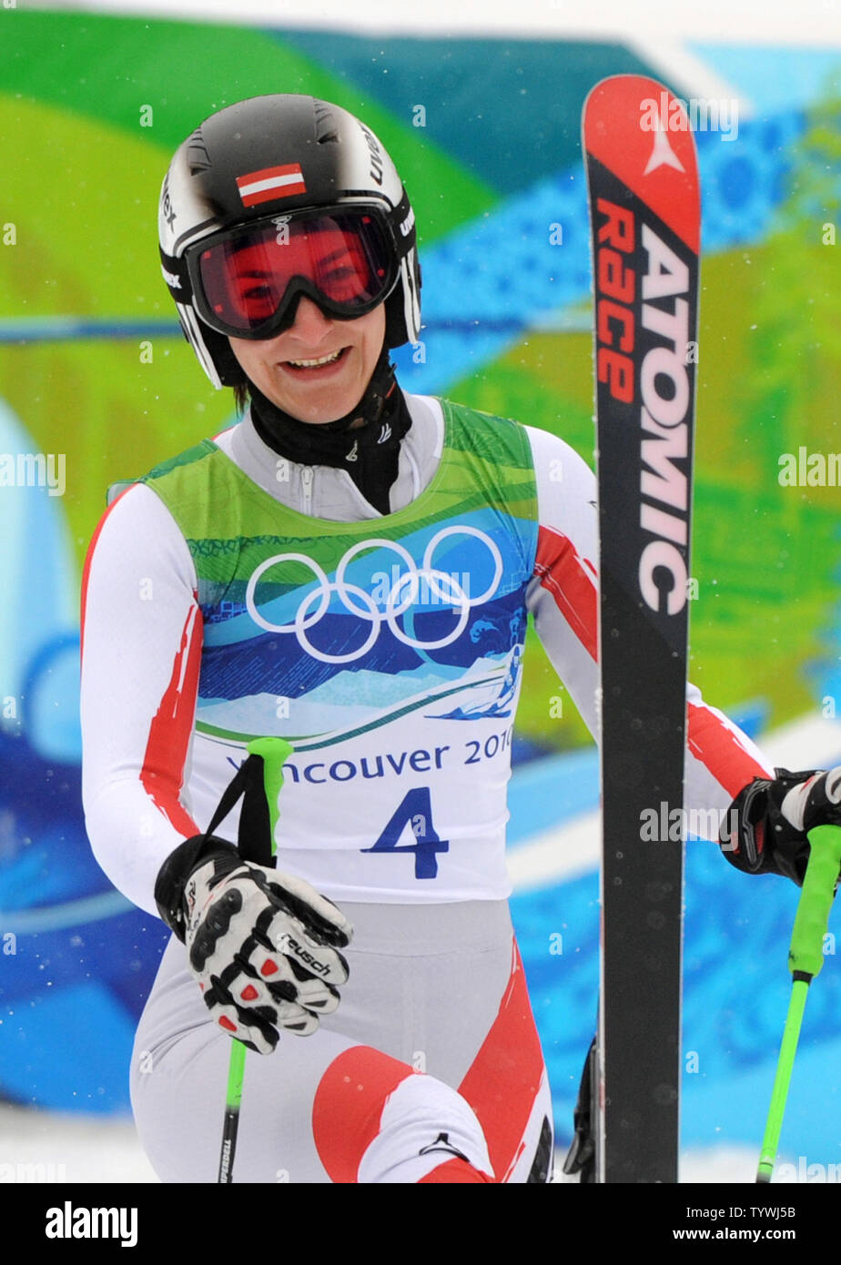 Austria's Kathrin Zettel celebrates after she records the third-fastest ...