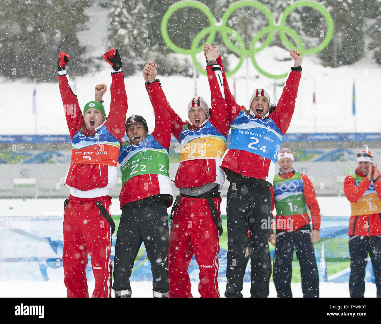 L. to R., Austria's Simon Eder, Daniel Mesotitsch, Dominik Landertinger ...