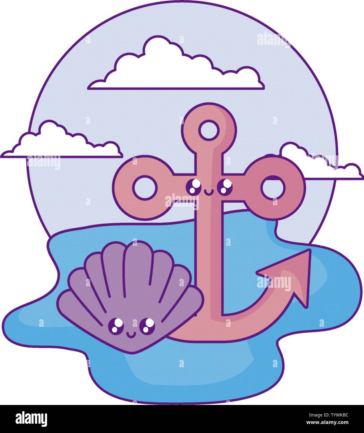 anchor marine with seashell kawaii in the sea vector illustration ...