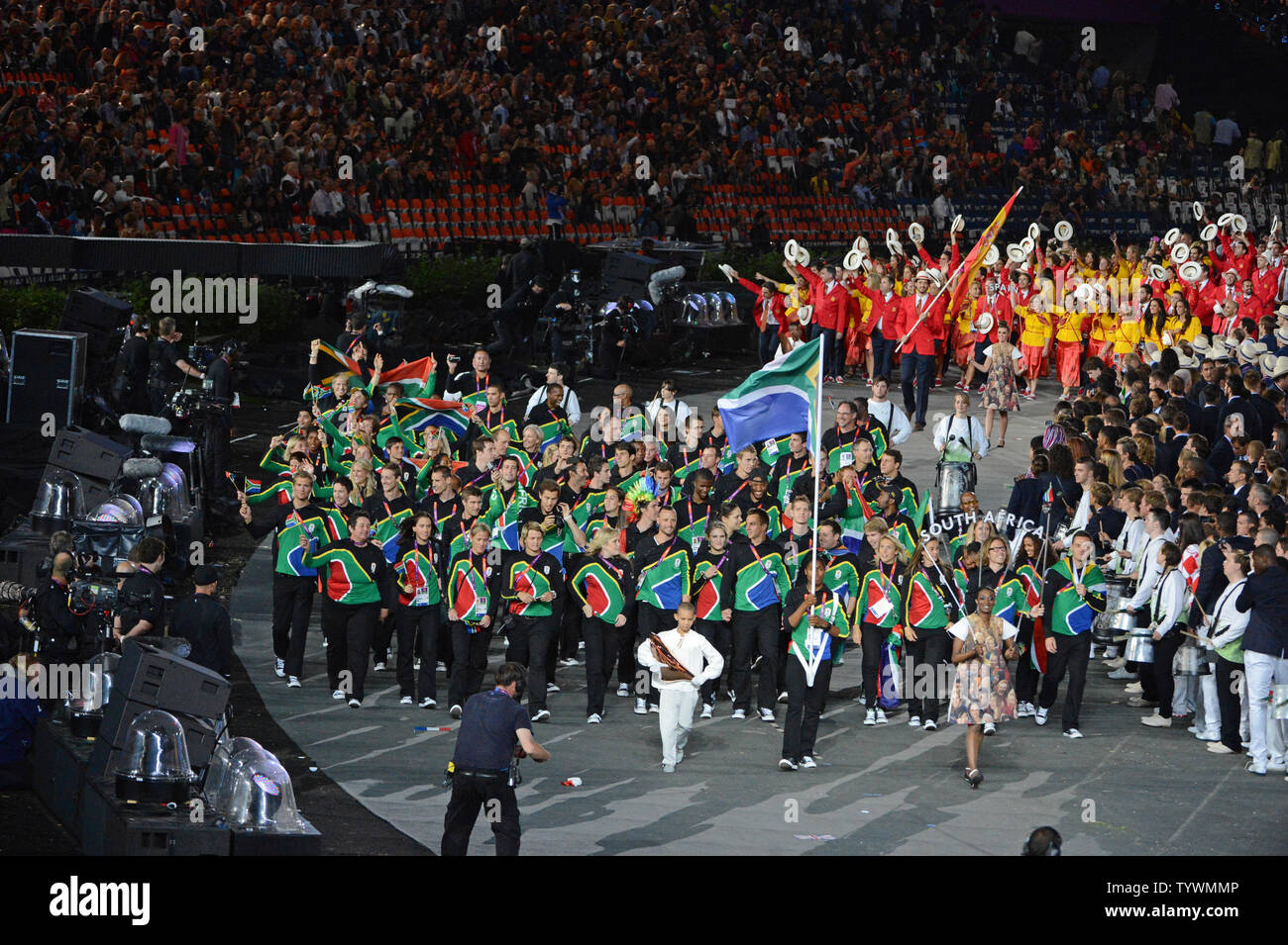 Olympic team member from South Africa march in Olympic Stadium during ...
