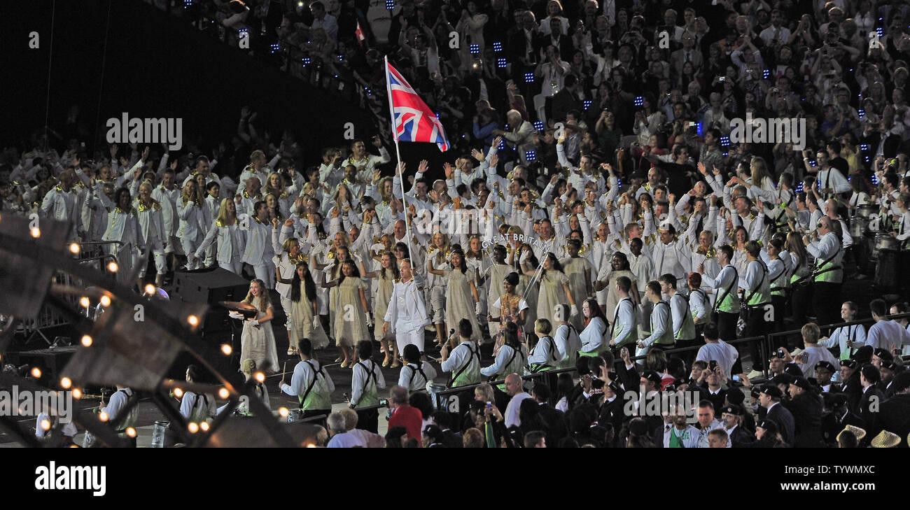 Members of the British Olympic team enter the arena during the Opening ...