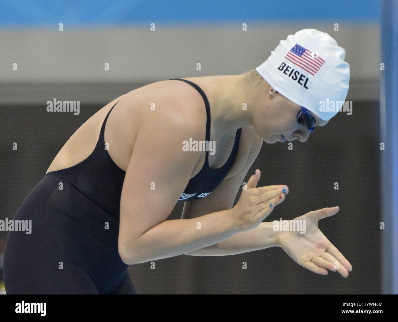 Elizabeth Beisel of the United States gets ready for her heat in the ...