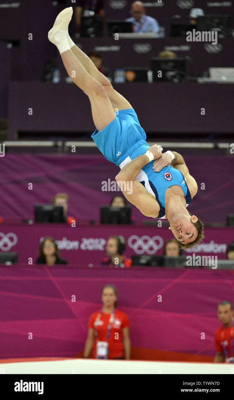 Chile's Tomas Gonzalez is airborne as he performs his routine during ...
