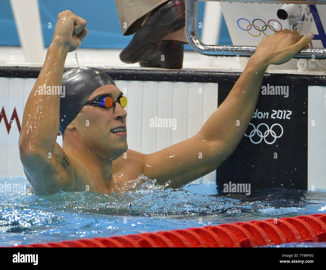 American swimmer Matthew Grevers in jubilation after winning gold medal ...