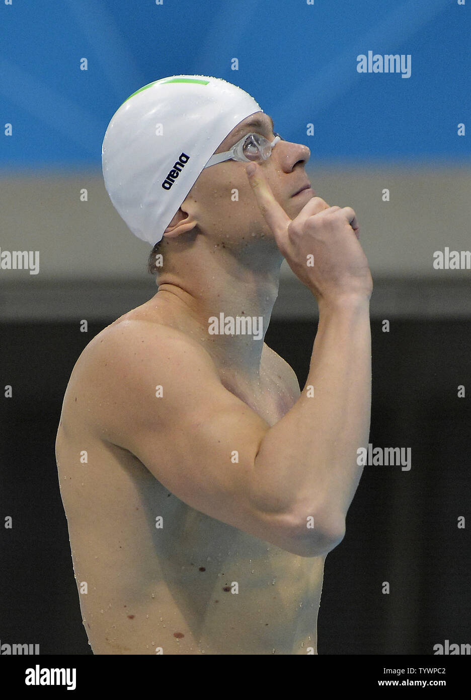 Cesar Cielo of Brazil gets ready to swim his heat in the Men's 100M ...