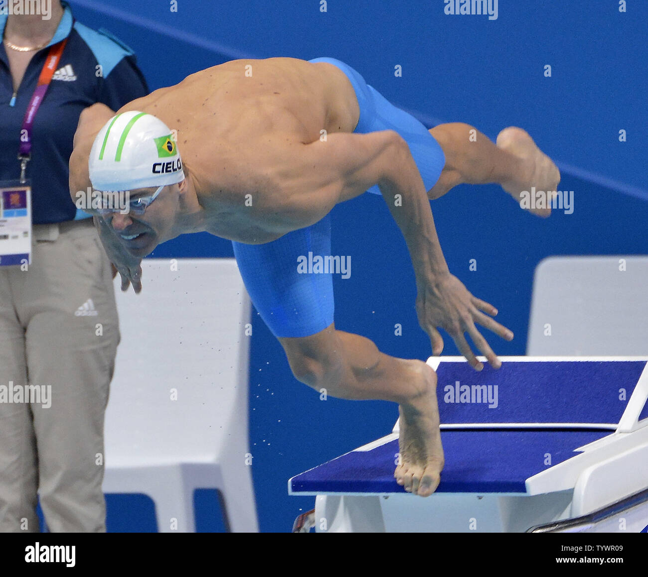 Cesar Cielo of Brazil begins his heat in the Men's 50M Freestyle at the ...