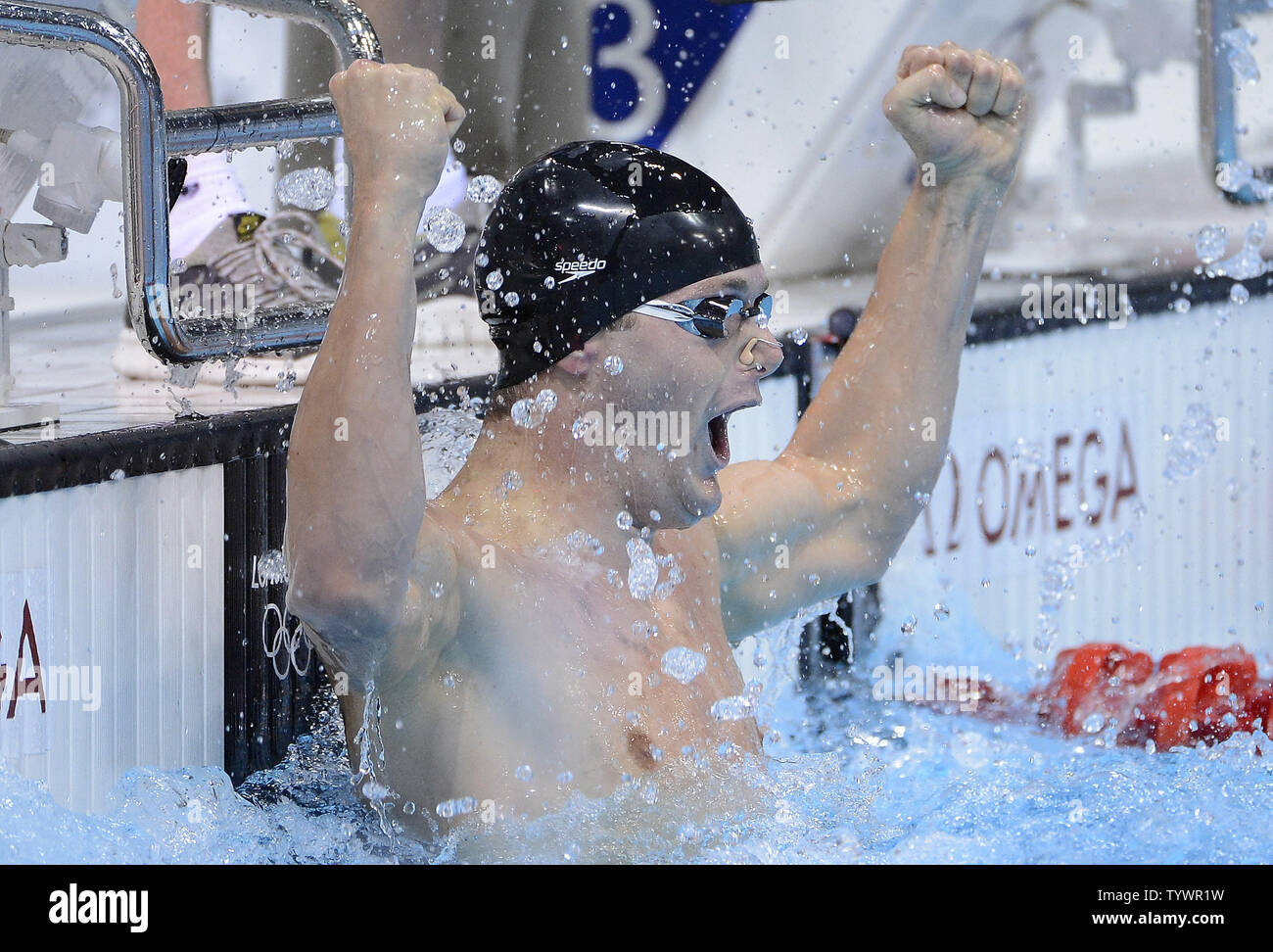 Tyler Clary of the United States reacts after winning a Gold Medal in ...